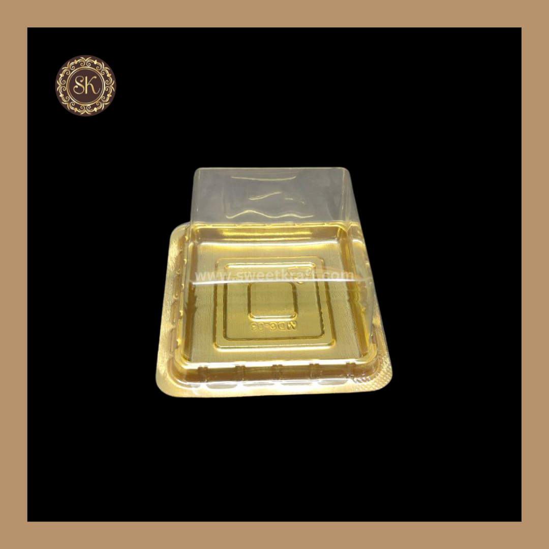 Square PVC Pastry Container | Square Dome Pastry Box | Golden- With Li ...