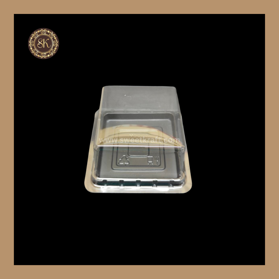 Square PVC Pastry Container | Square Dome Pastry Box | Black - With Li ...