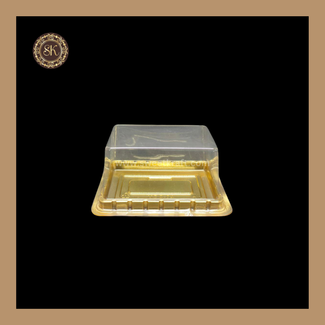 Rectangle PVC Pastry Container | Dome Pastry Box | Golden- With Lid (M ...