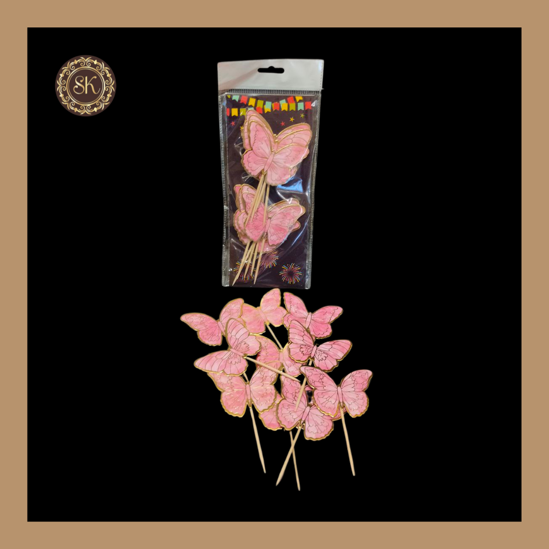 Toothpick Cake Topper | Golden Foil Butterfly | Pink Colour butterfly ...
