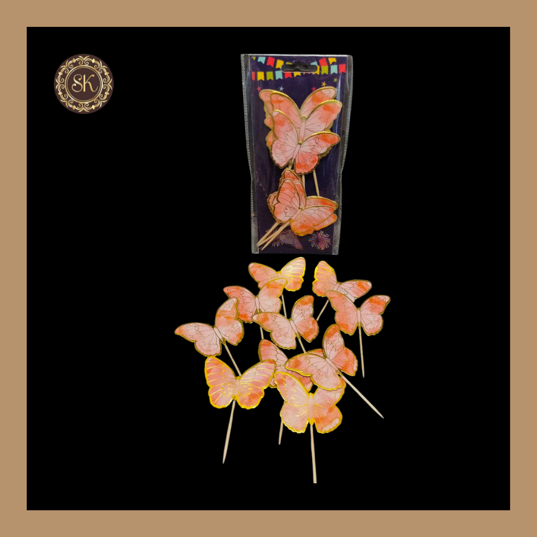 Toothpick Cake Topper | Golden Foil Butterfly | Orange Colour butterfl ...