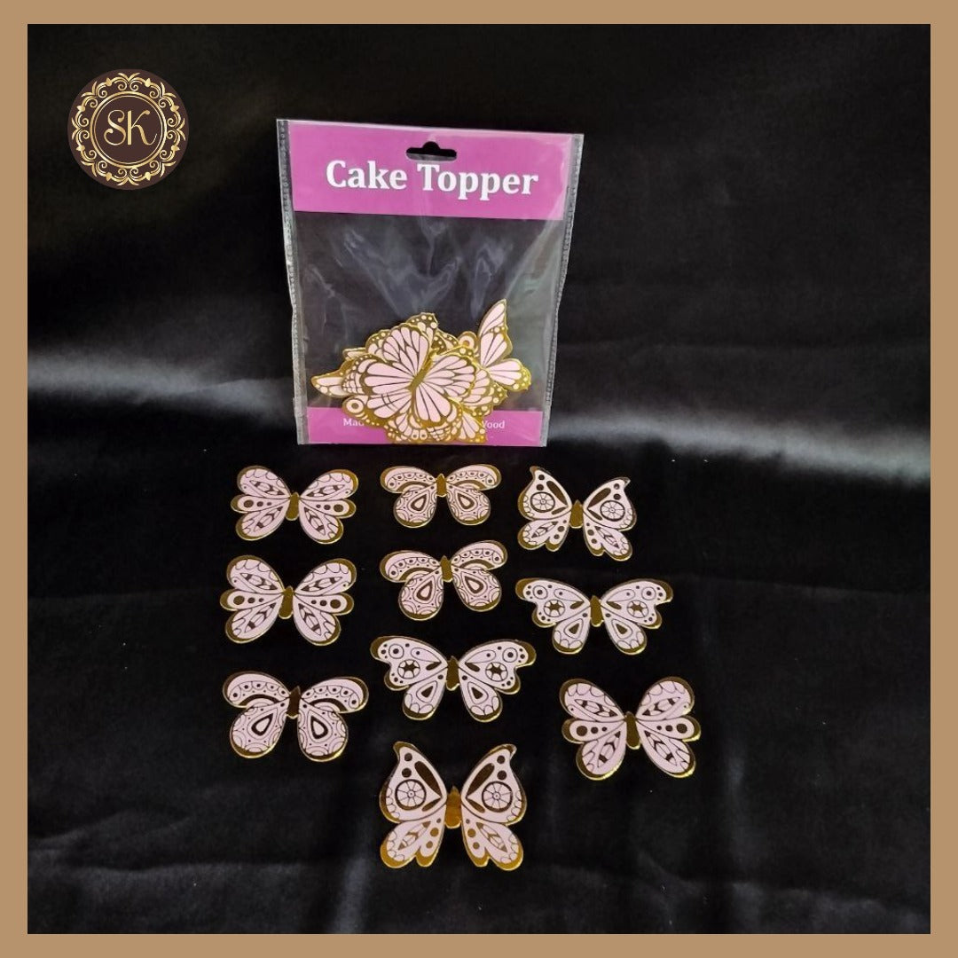 Cake Topper | Golden Foil Butterfly | Cake Decoration | Light Pink Col ...