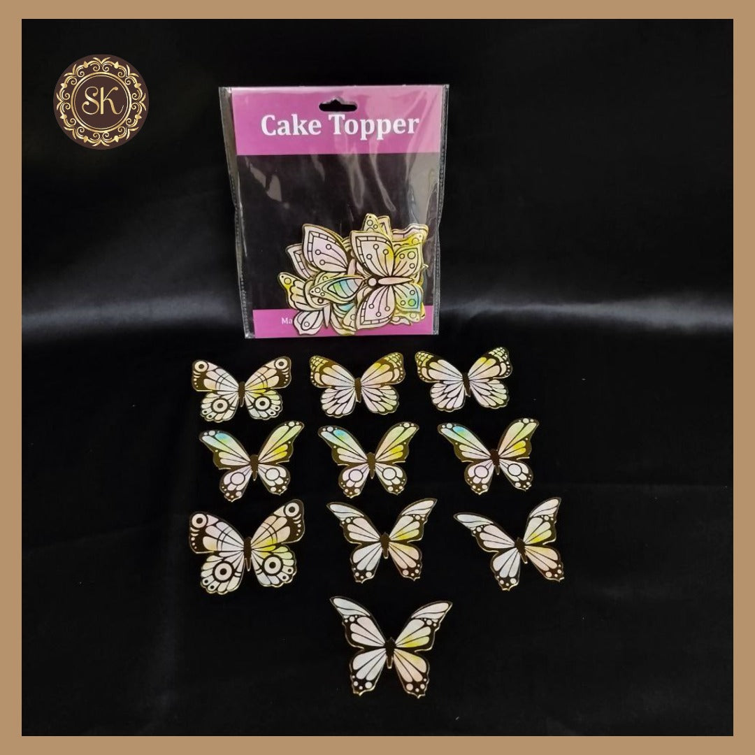 Cake Topper | Golden Foil Butterfly | Cake Decoration | Multi Colour b ...
